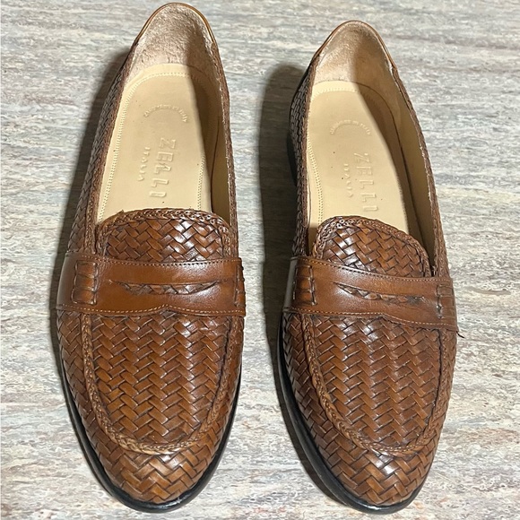 Zelli | Shoes | Zelli Italian Mens Brown Leather Moc Apron Toe Woven ...